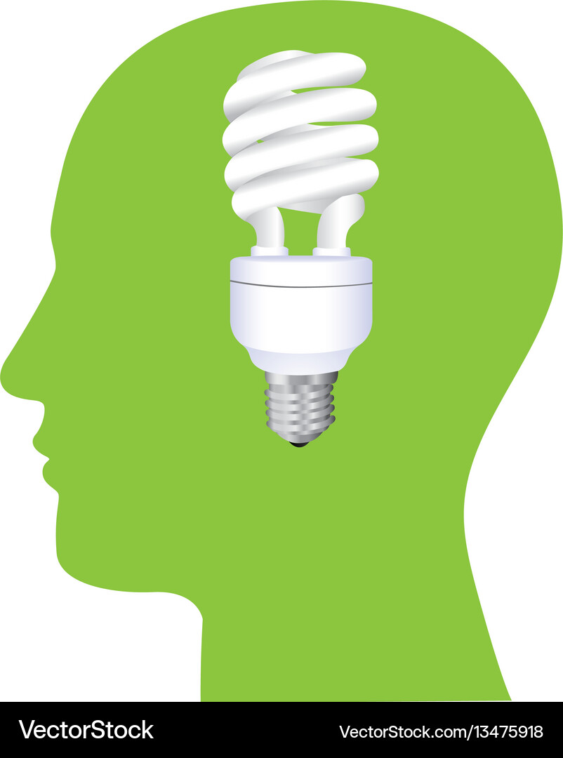 Color human face silhouette with bulb light in Vector Image