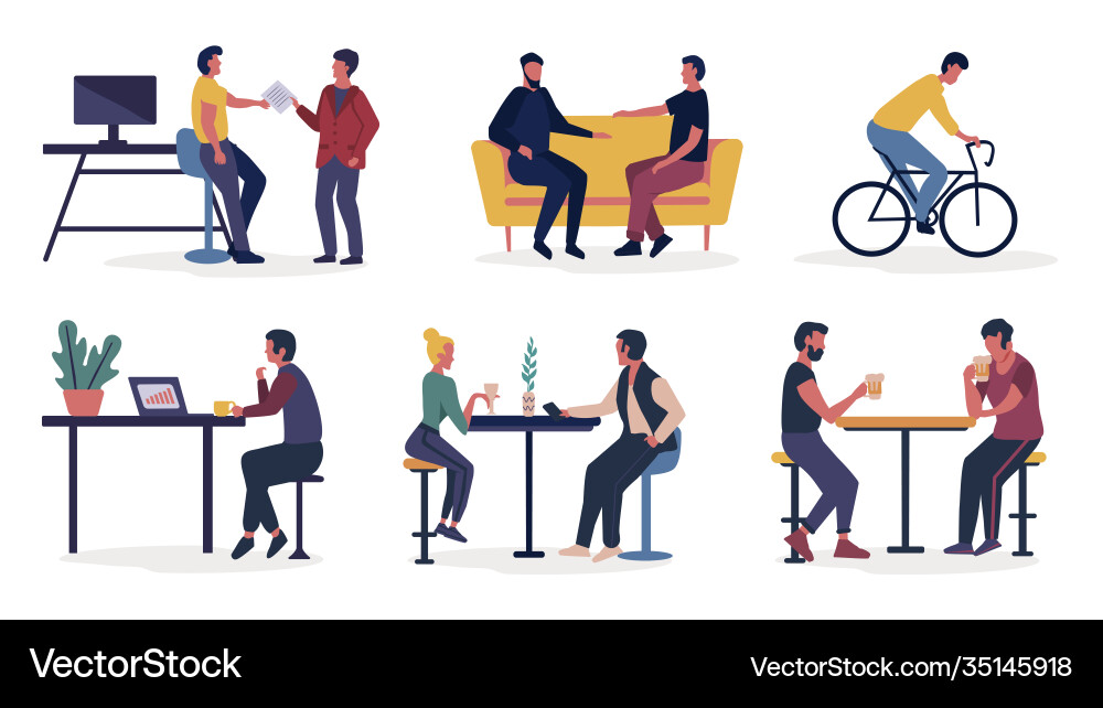 Different people spend time at home outdoors and Vector Image