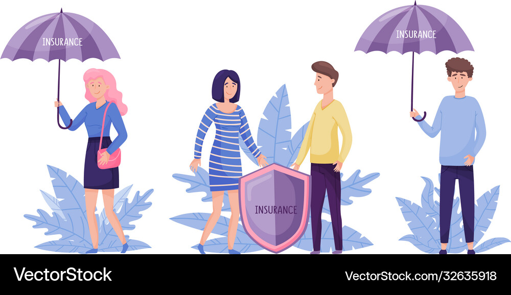People characters with insurance shield and Vector Image