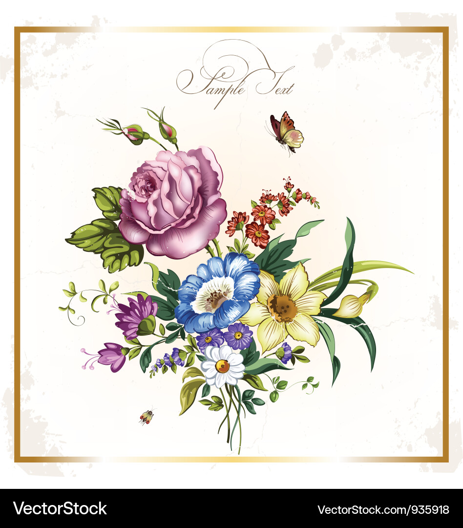 Vintage postcard with beautiful flowers Royalty Free Vector