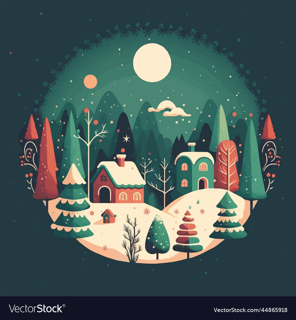 Winter christmas tree background in flat color Vector Image