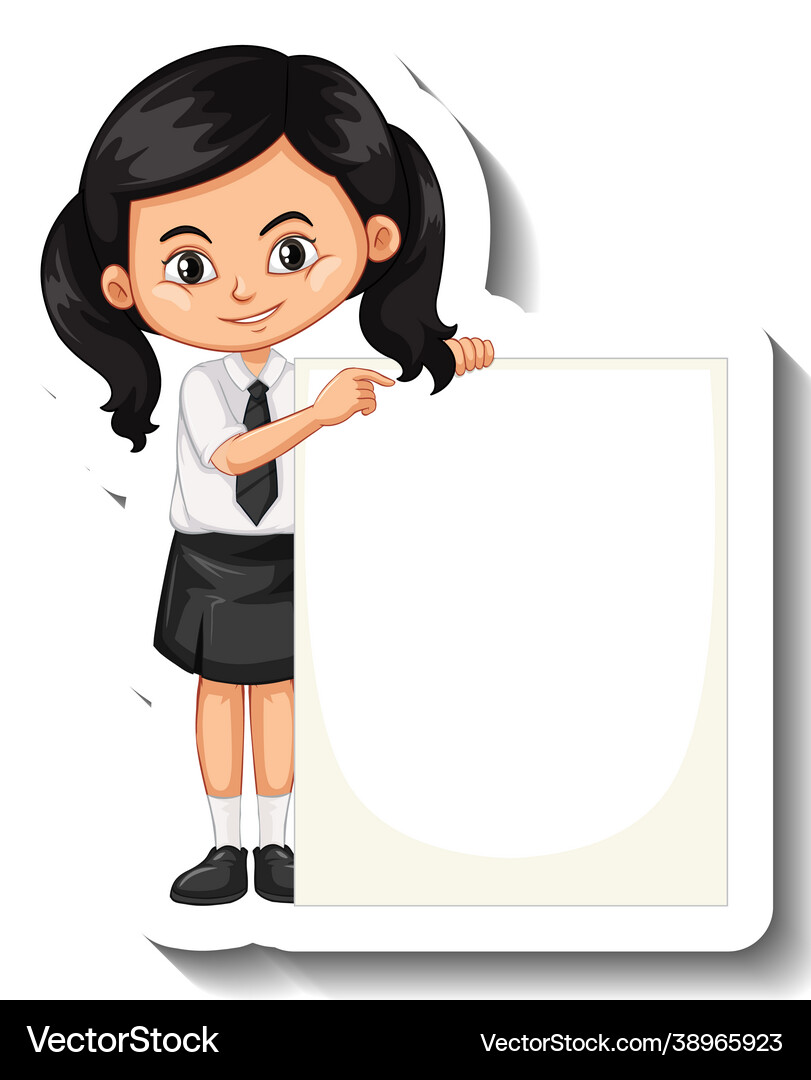 A sticker template with student girl holding Vector Image