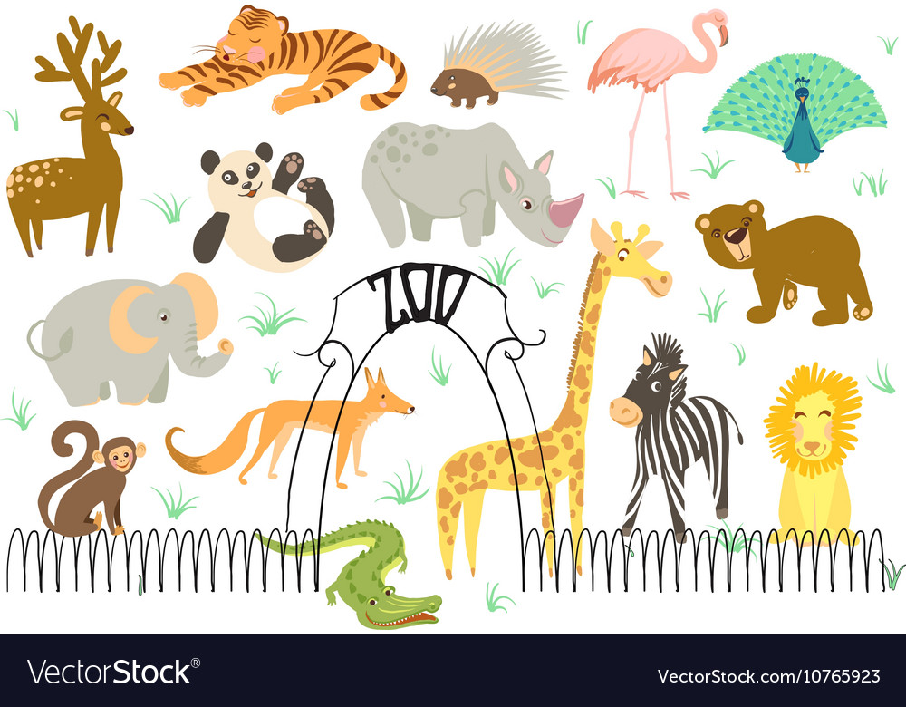 Big set of animal zoo cute Royalty Free Vector Image