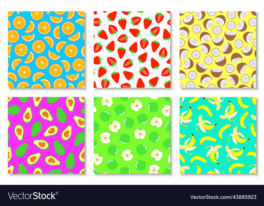 Collection Of Bright Seamless Fruits Patterns Vector Image