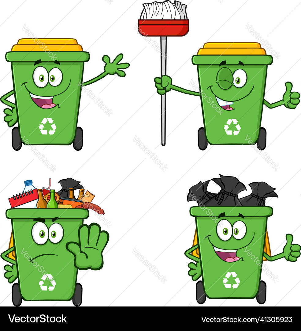 Recycling bins cartoon characters collection Vector Image