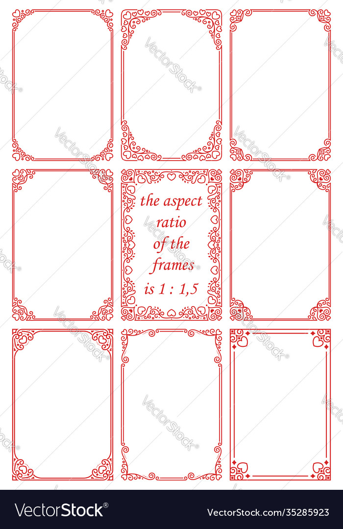 Set romantic rectangular frames with hearts Vector Image