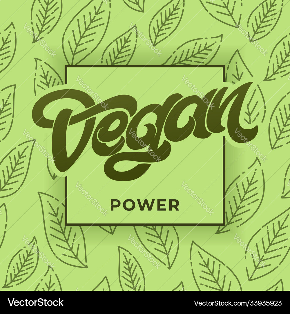 Vegan power lettering green seamless pattern Vector Image