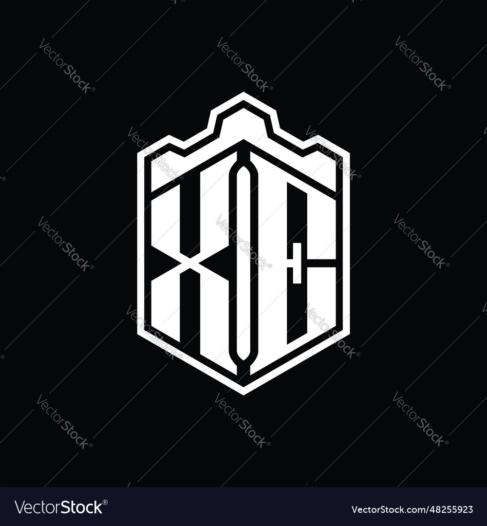 Xe letter logo monogram hexagon shield shape Vector Image