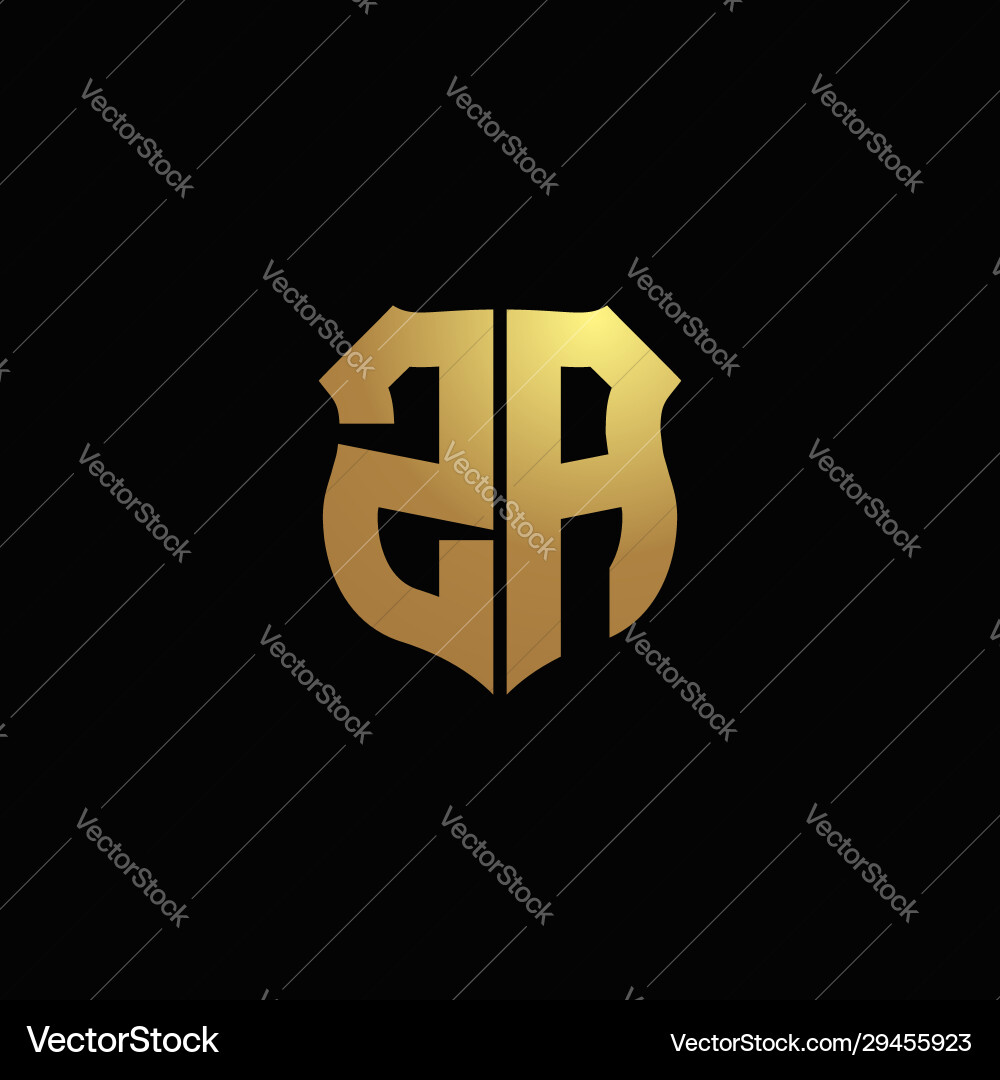 Za logo monogram with gold colors and shield Vector Image