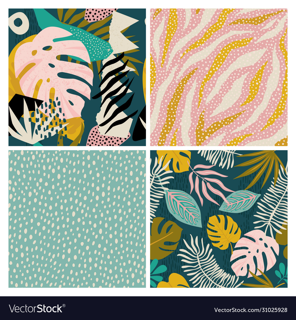 Collage contemporary tropical and polka dot shapes
