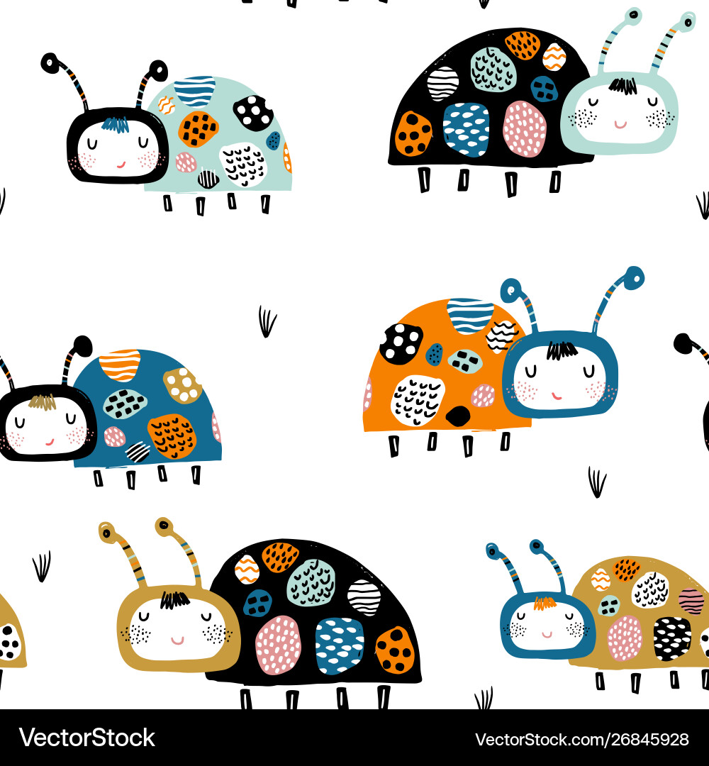 Seamless childish pattern with funny lady birds Vector Image