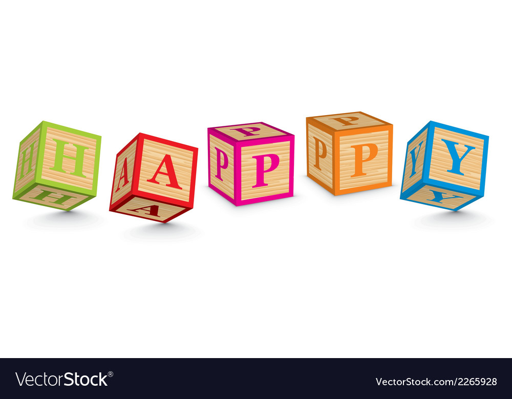 Word happy written with alphabet blocks Royalty Free Vector