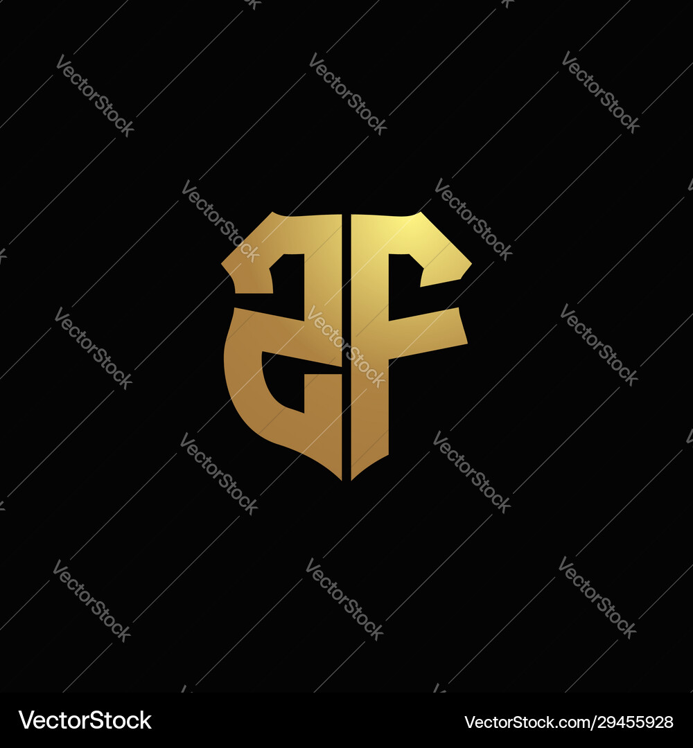 Zf logo monogram with gold colors and shield Vector Image