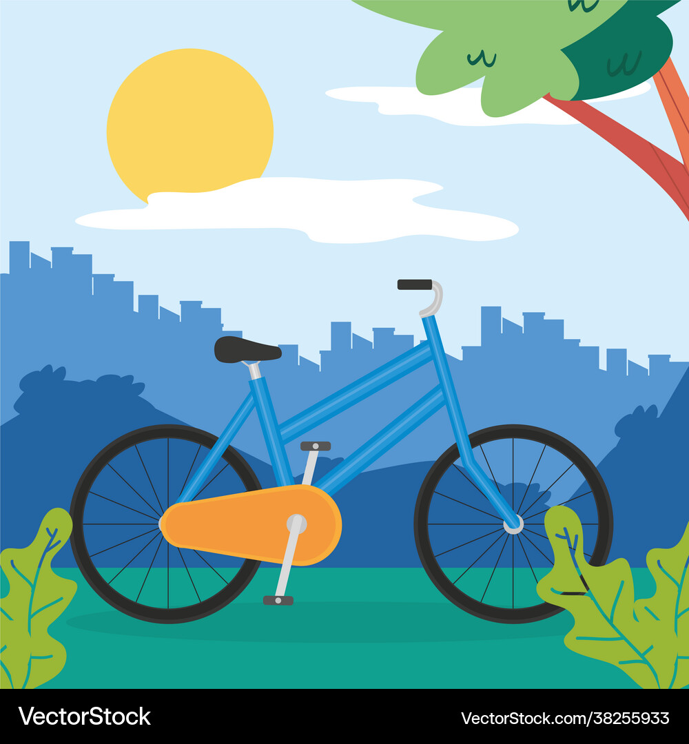 Bike in front cityscape Royalty Free Vector Image