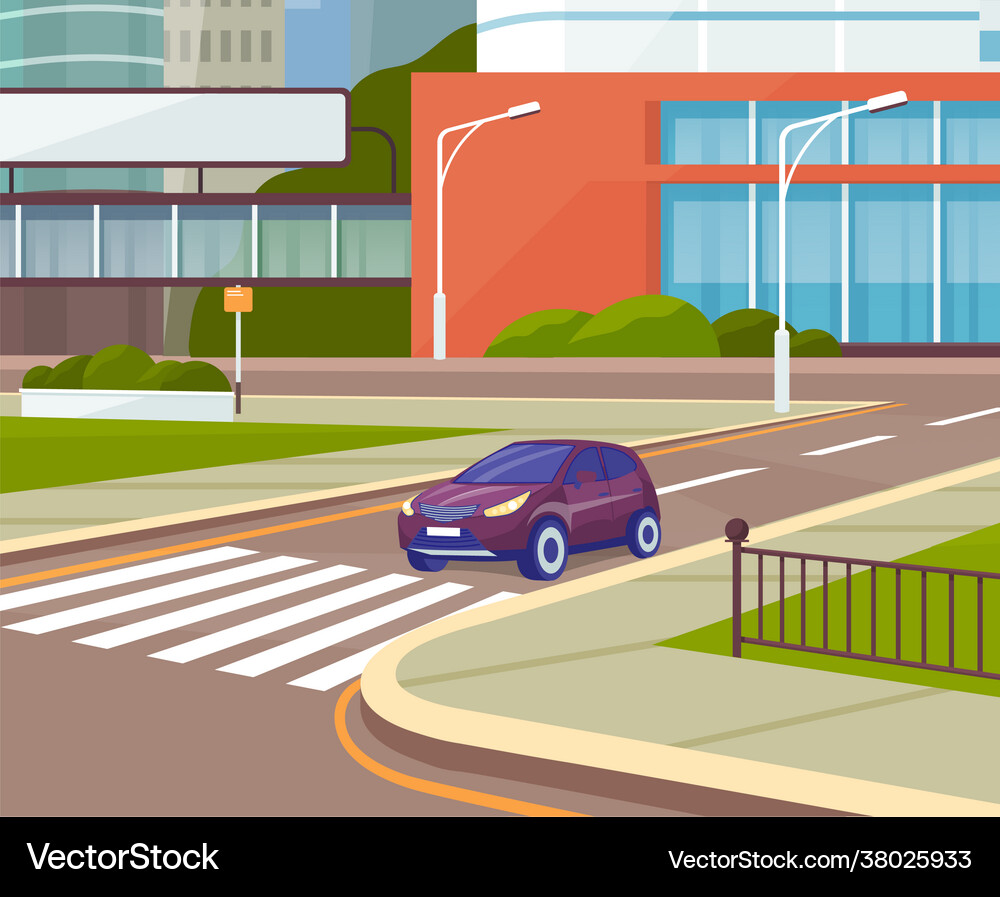 Car stands in front pedestrian crossing Royalty Free Vector