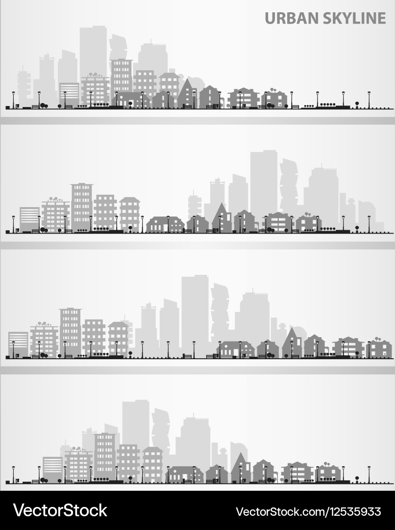 Cityscape set with small town and downtown Vector Image