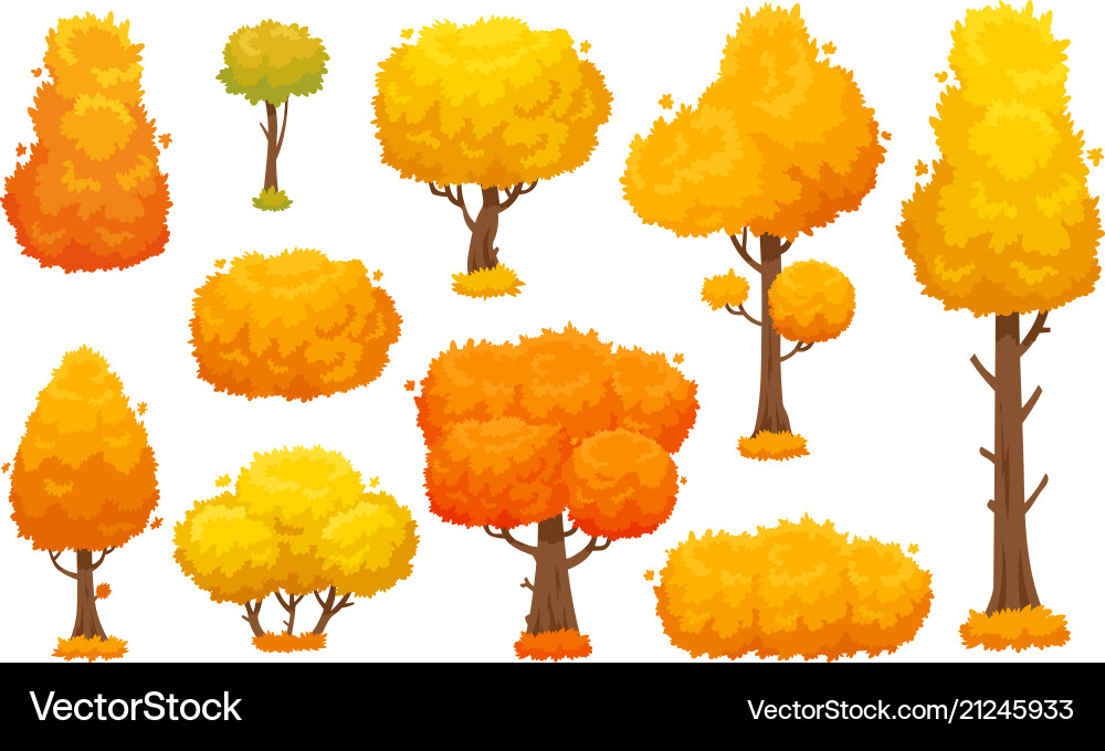 Colorful autumn trees cartoon yellow fall tree Vector Image