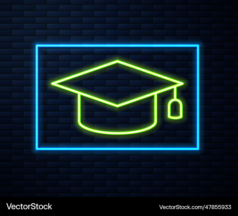Glowing neon line graduation cap icon isolated on Vector Image
