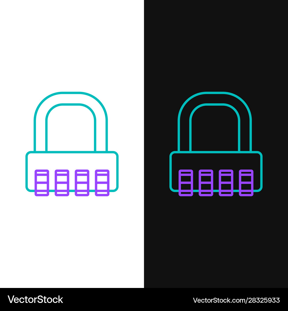 Green and purple line safe combination lock icon Vector Image