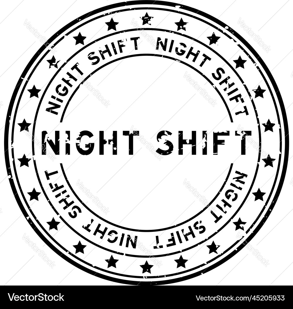 Grunge black night shift word with star icon Vector Image
