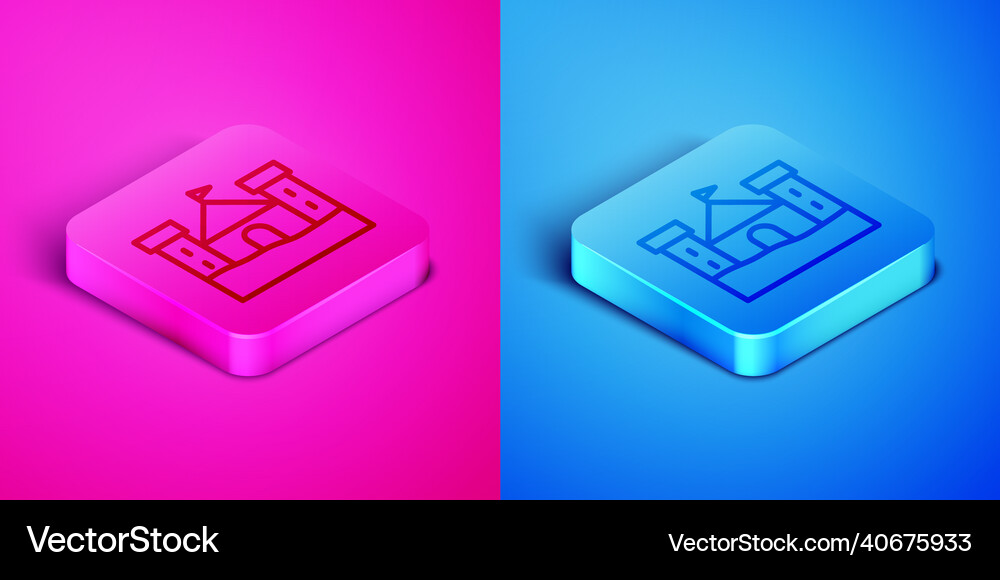 Isometric line sand castle icon isolated on pink Vector Image