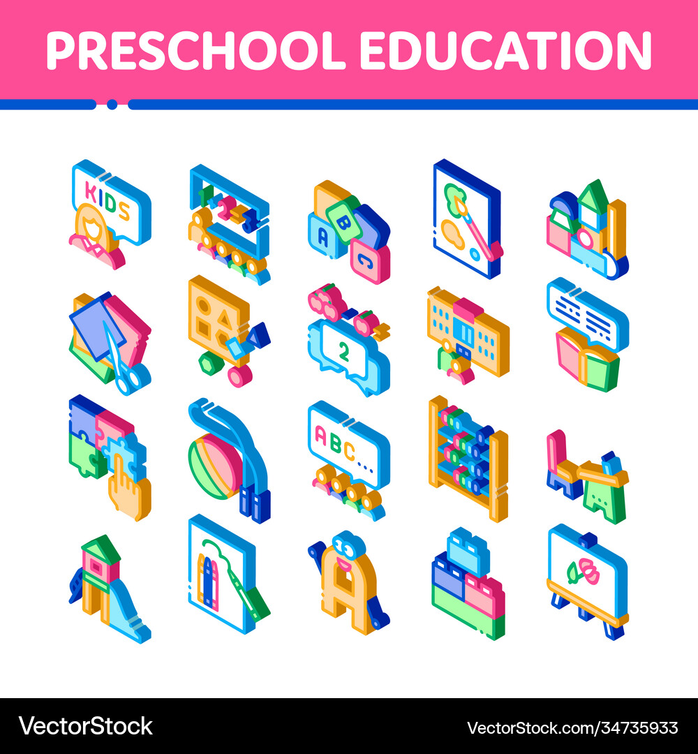 Preschool education isometric icons set Royalty Free Vector