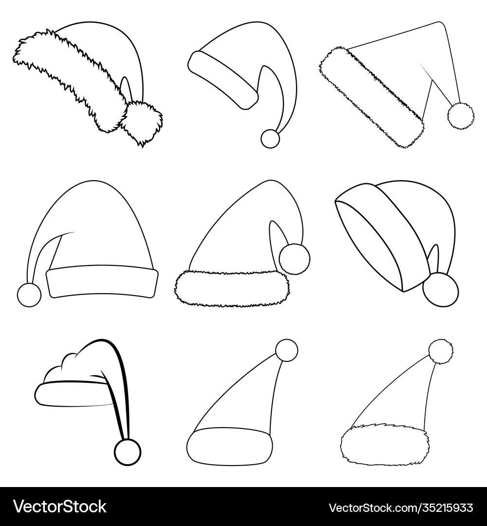 Santa christmas hat outline set contour shape Vector Image