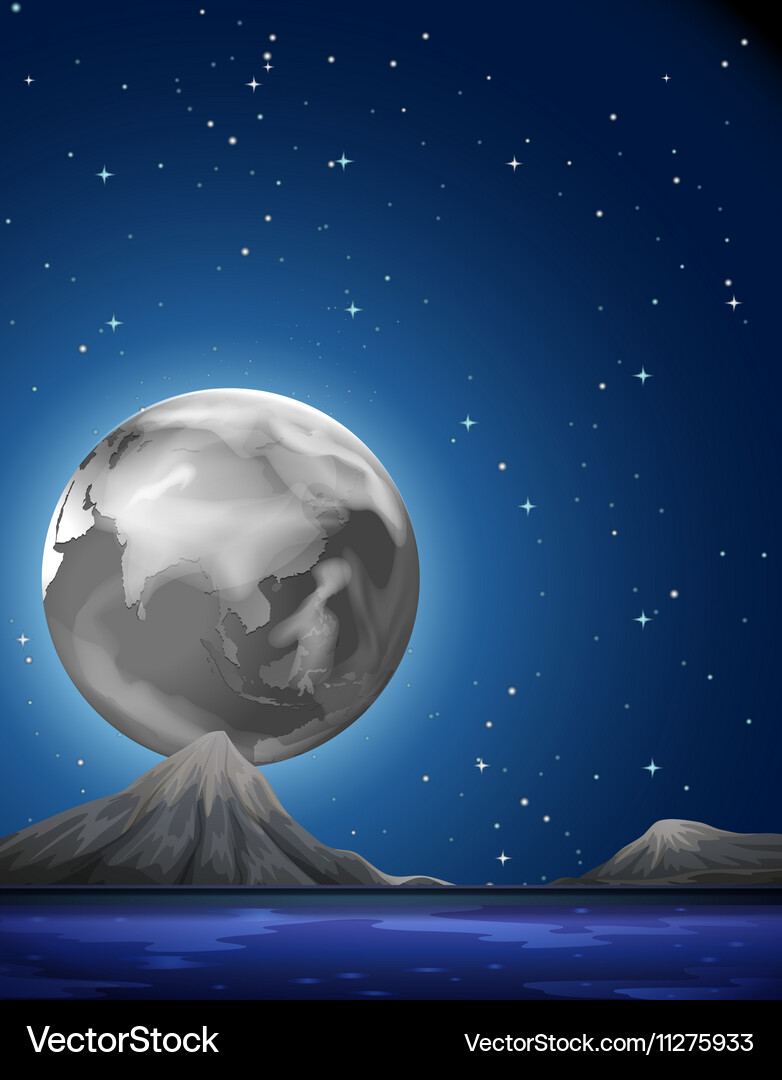 Scene with fullmoon over the sea Royalty Free Vector Image