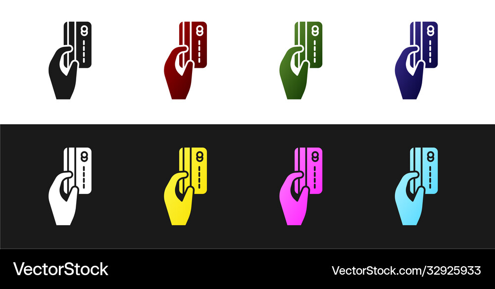 Set human hand holding with credit card icon Vector Image