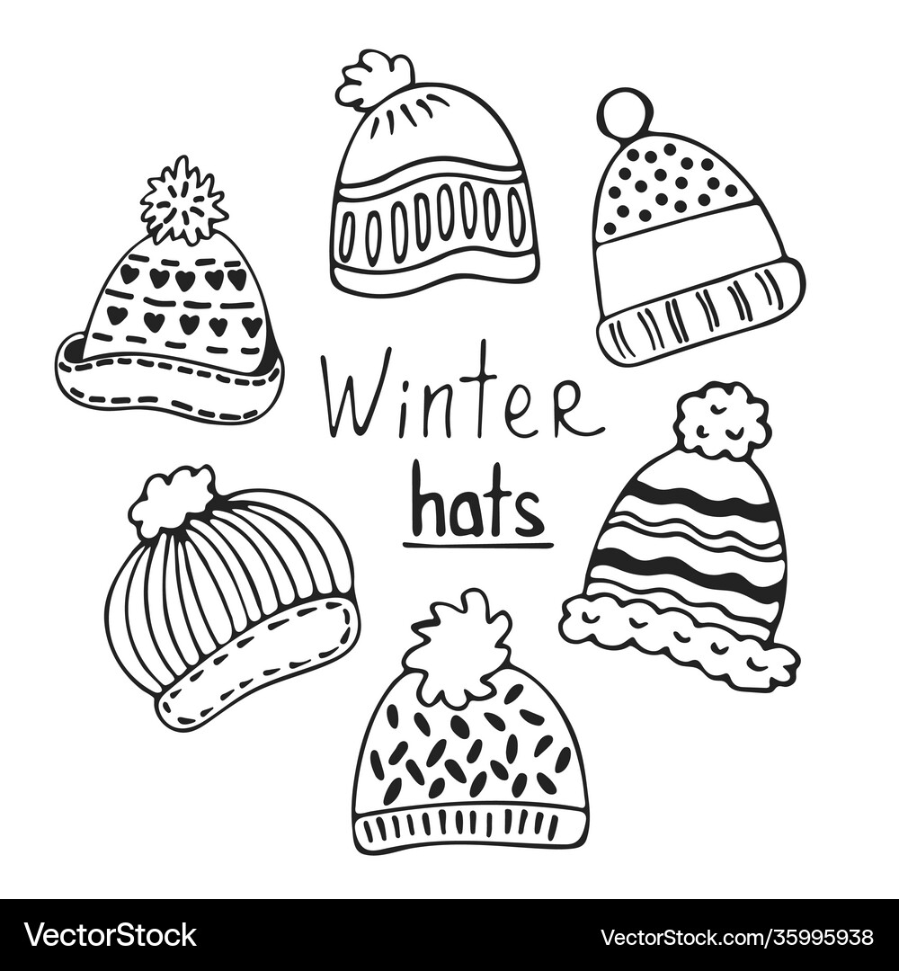 Coloring winter hats developmental tasks Vector Image