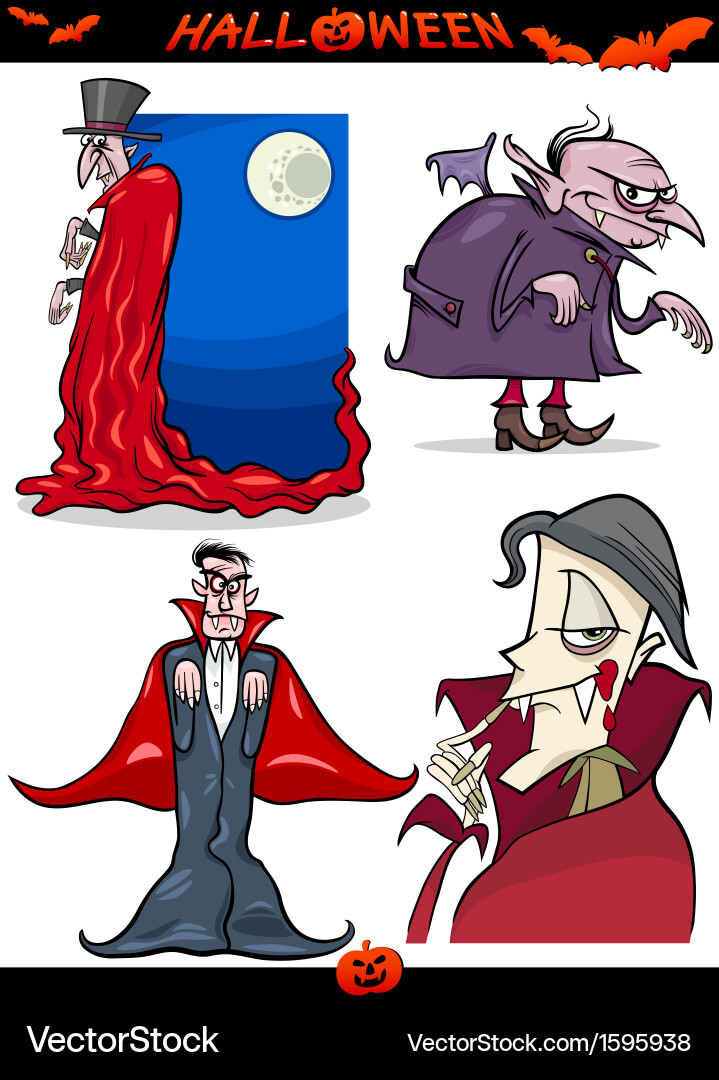 Halloween cartoon horror themes set Royalty Free Vector