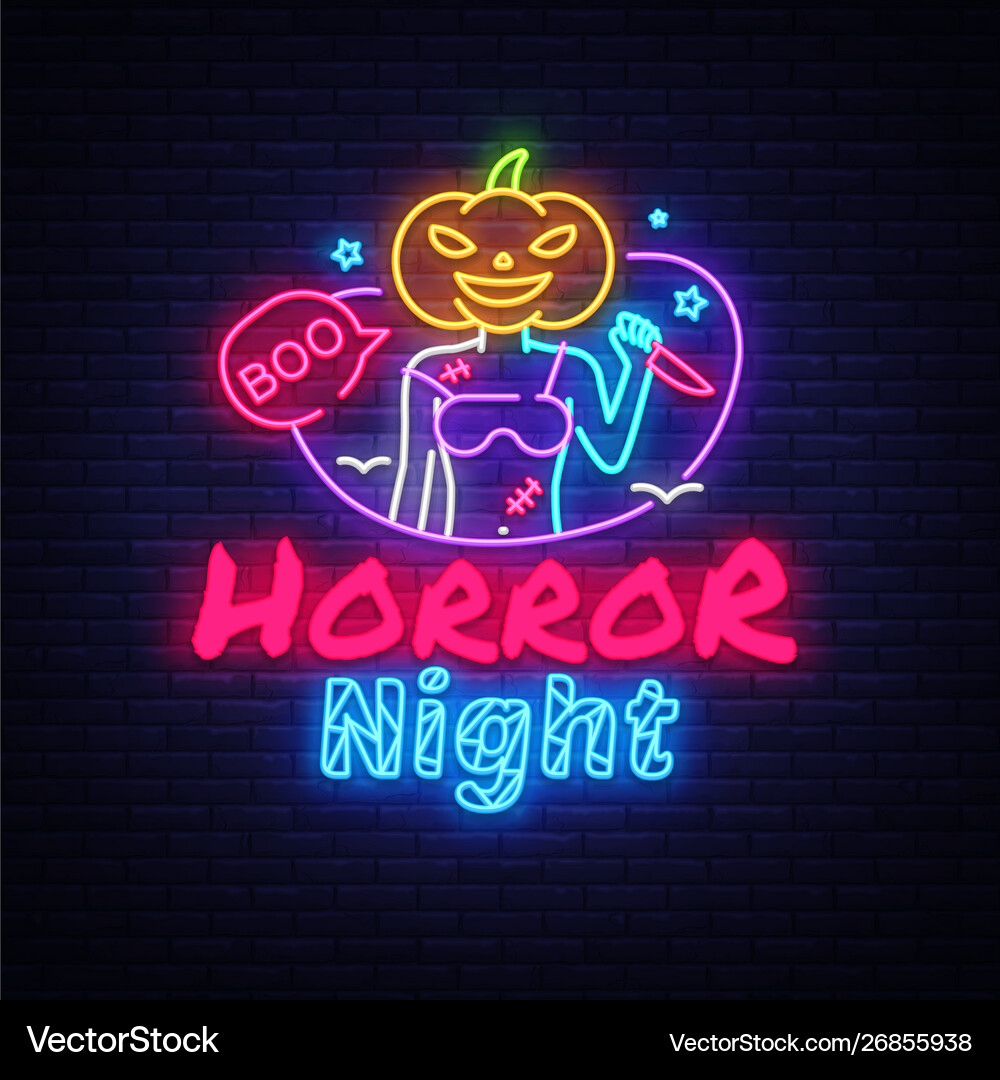 Halloween neon sign horror night Royalty Free Vector Image