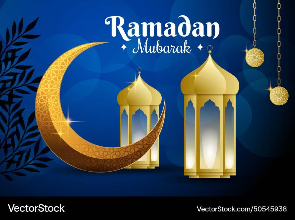 Ramzan mubarak greeting with islamic design Vector Image