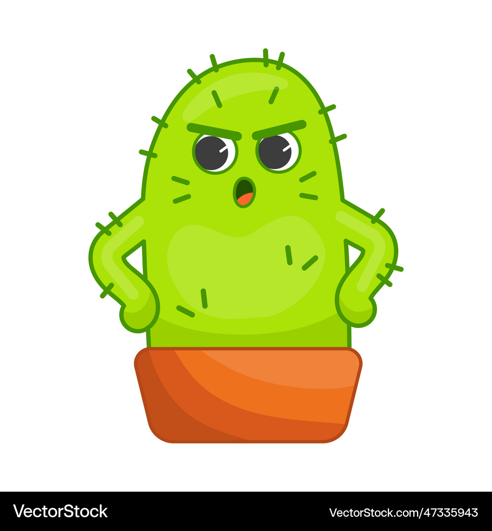 Angry cactus cartoon character sticker Royalty Free Vector
