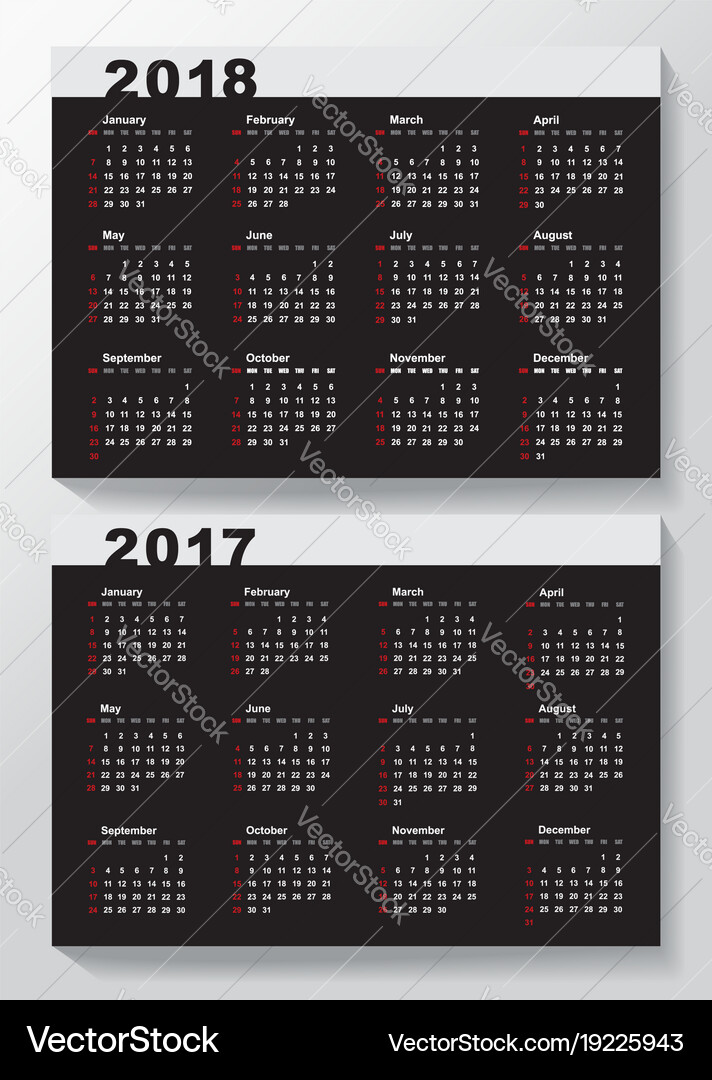 Calendar template for 2017 and 2018 years Vector Image