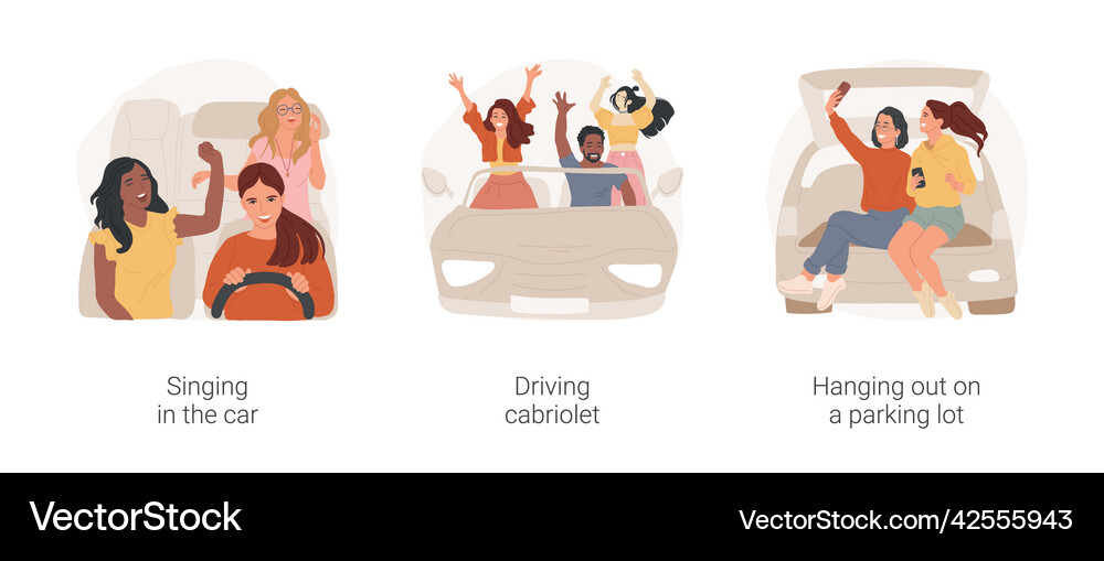 Driving the first car isolated cartoon Royalty Free Vector