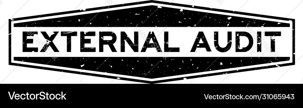 Grunge black external audit word hexagon rubber Vector Image