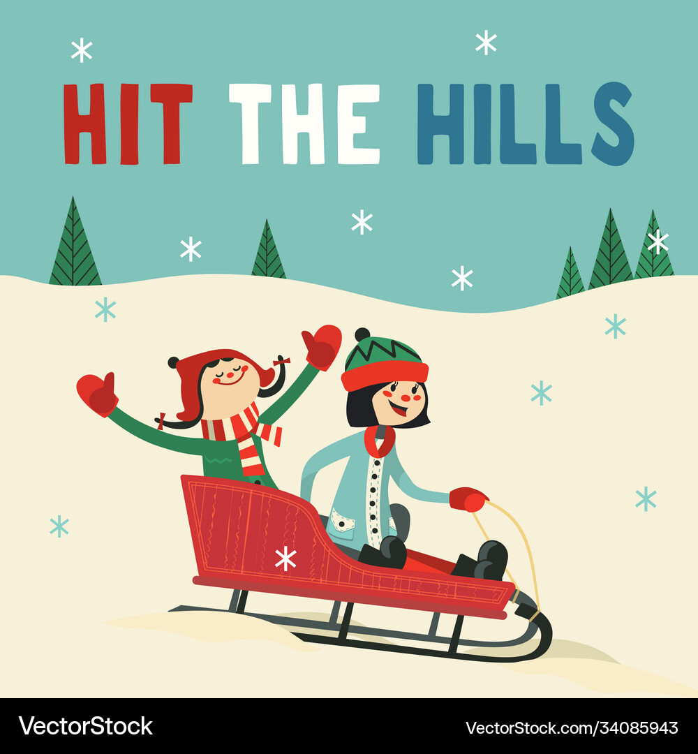 Happy sledding party invitation poster Royalty Free Vector