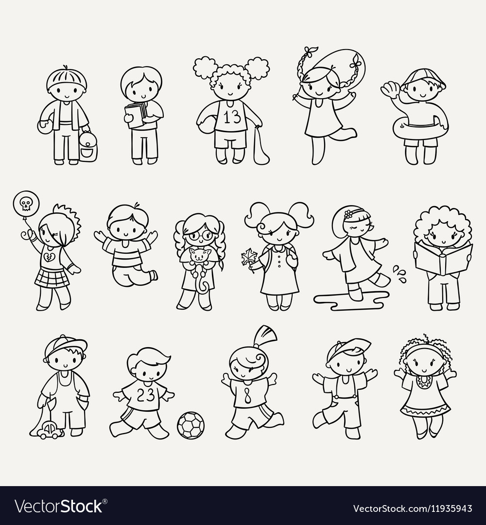 Set of cute doodle children Royalty Free Vector Image