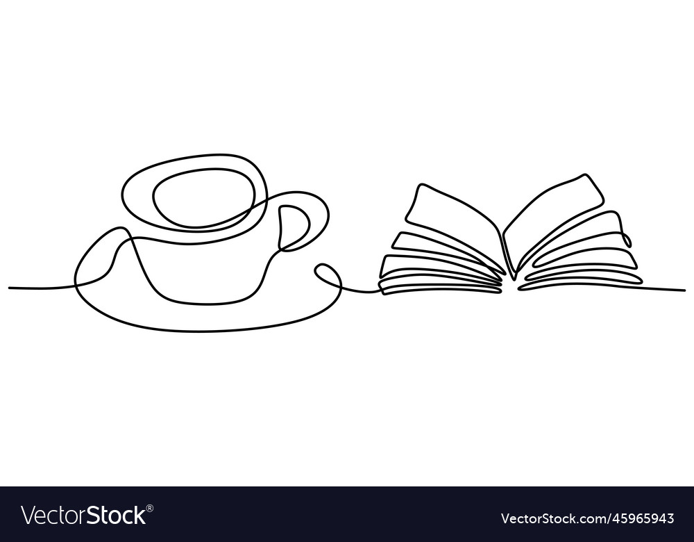 Single continuous line drawing of an open book Vector Image