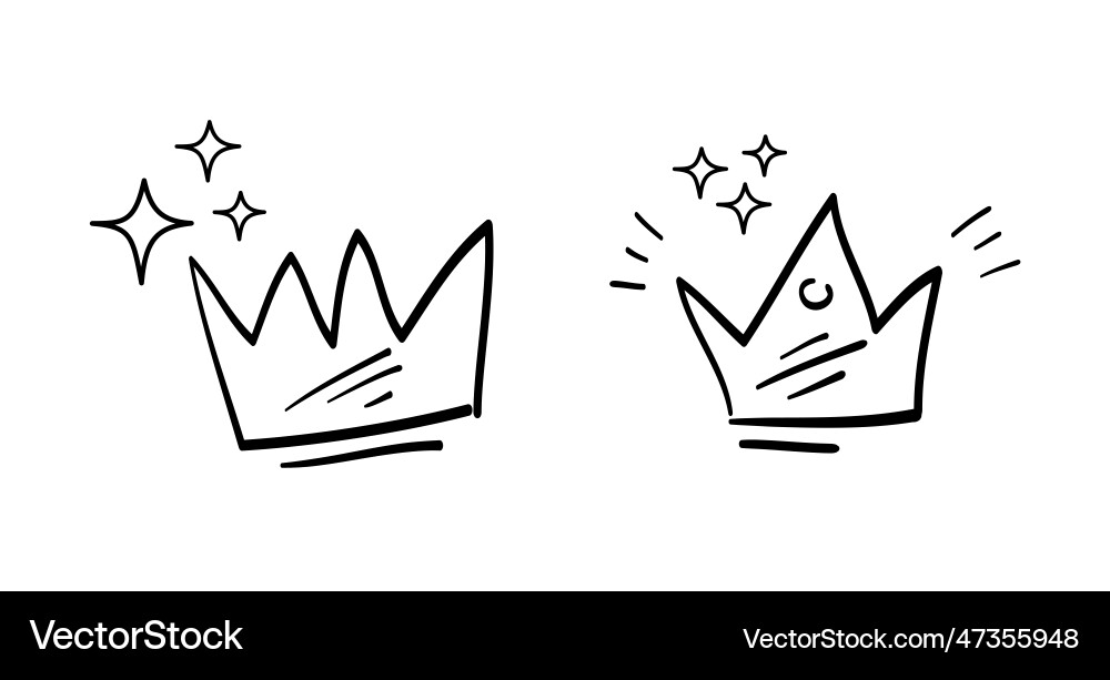 Crown doodle icon with sparkle kings symbol Vector Image