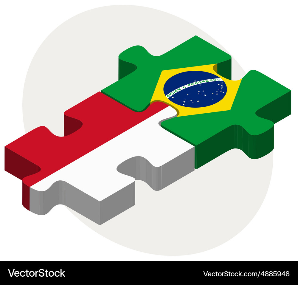 Indonesia and brazil flags in puzzle Royalty Free Vector