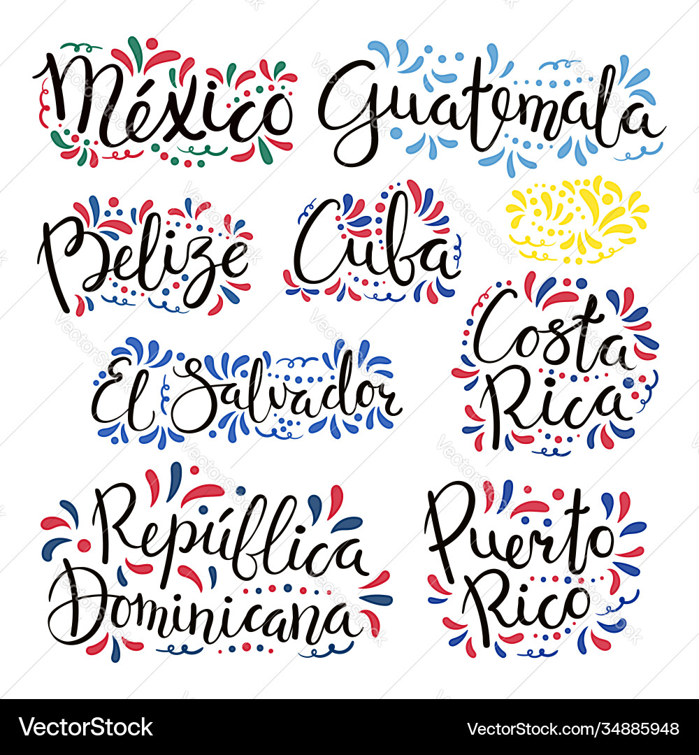 Latin american countries lettering Royalty Free Vector Image