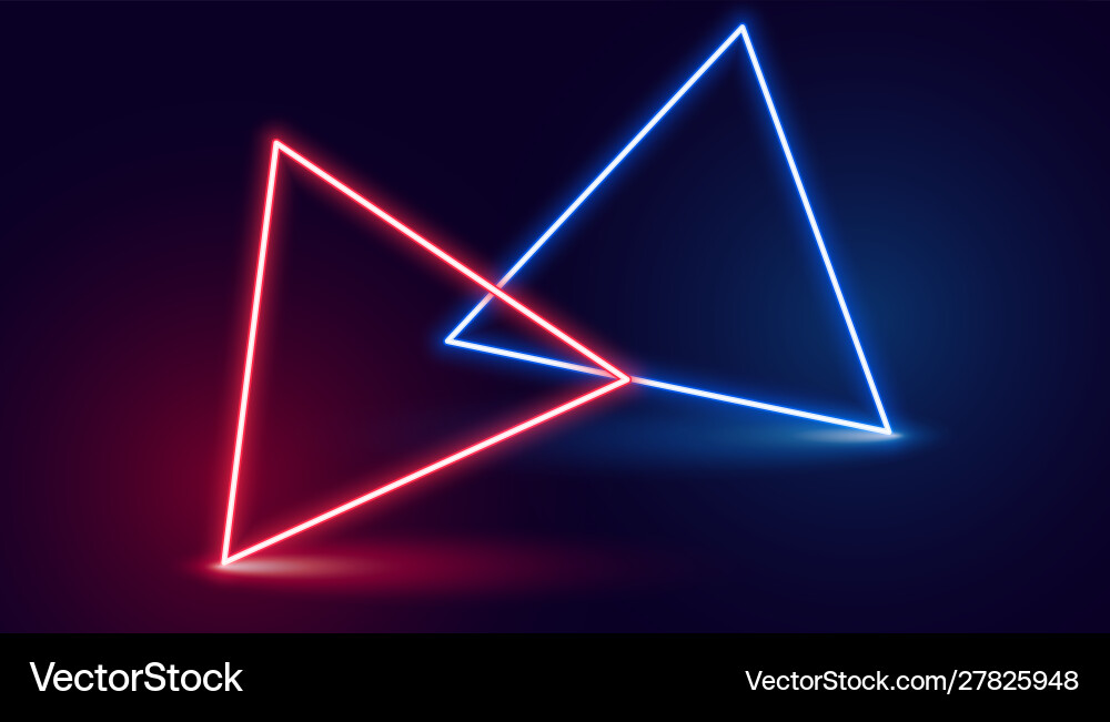 Two neon triangle in red and blue colors Vector Image