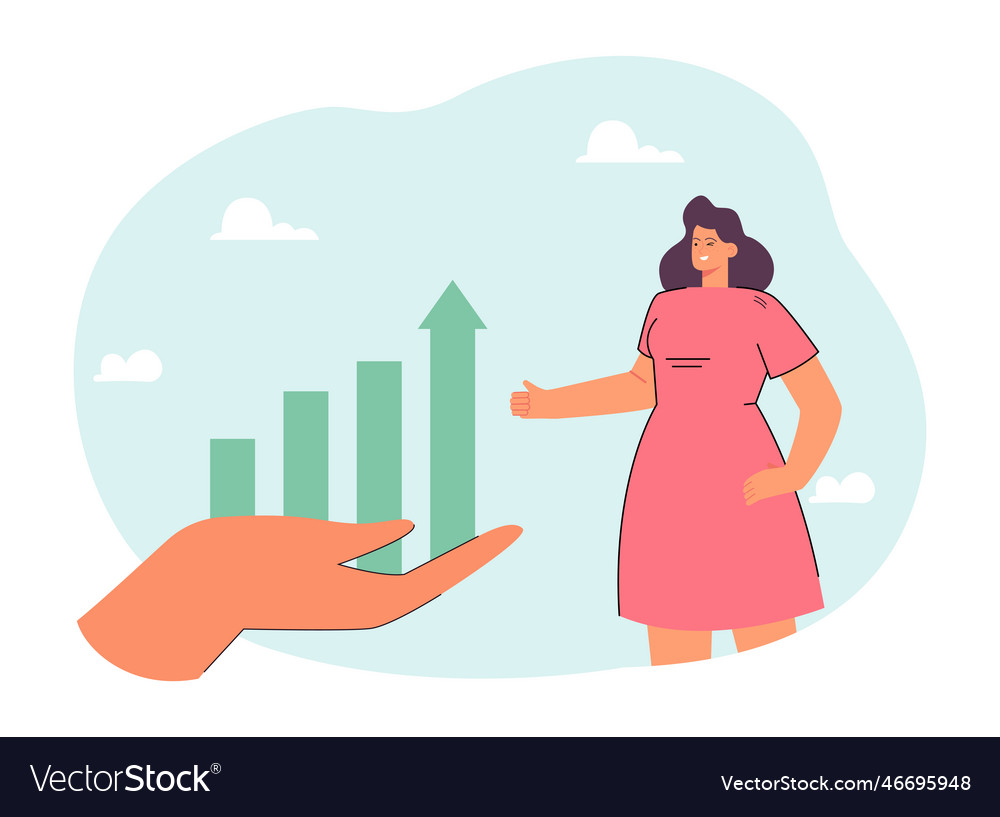 Woman Rejoicing Growing Statistics Flat Royalty Free Vector