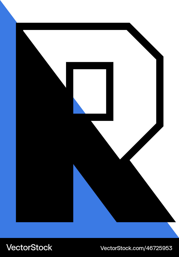 Alphabet letter r with blue triangle shape Vector Image