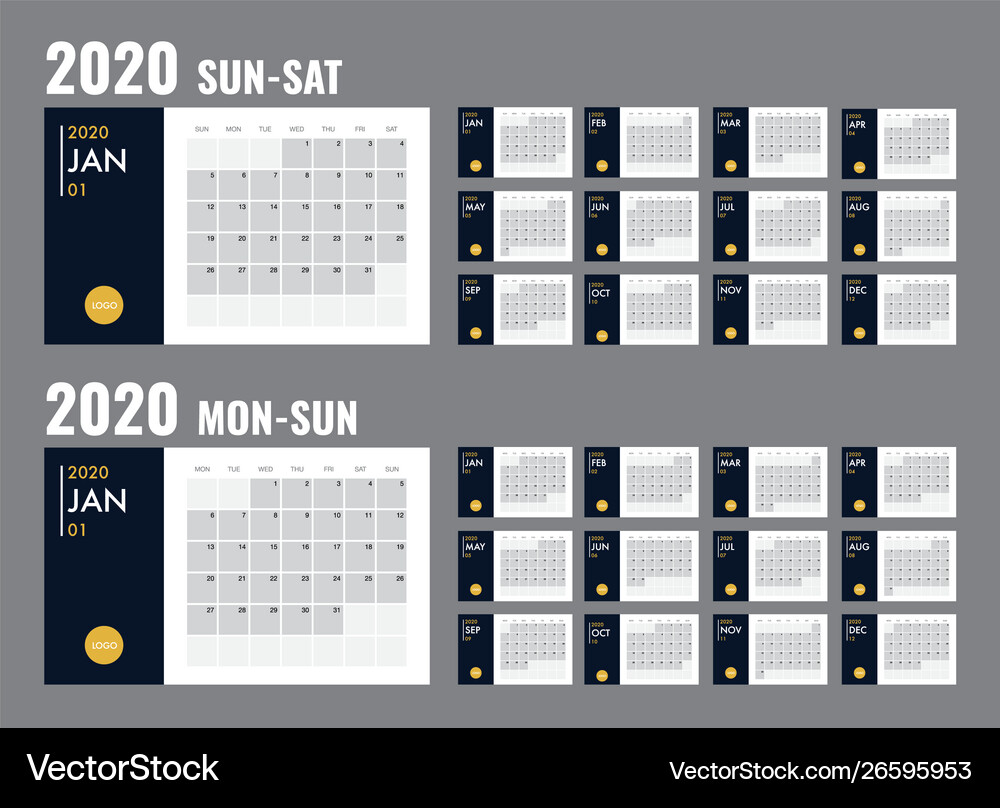 Calendar 2020 template planner diary Royalty Free Vector