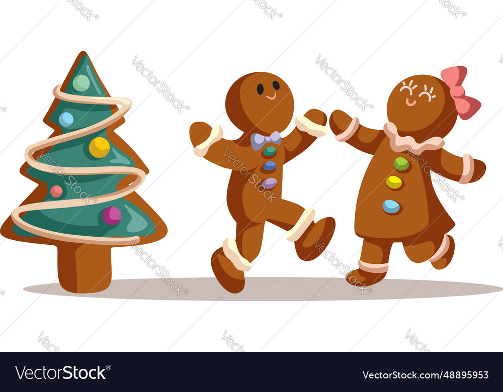 Christmas gingerbread man and woman dancing Vector Image
