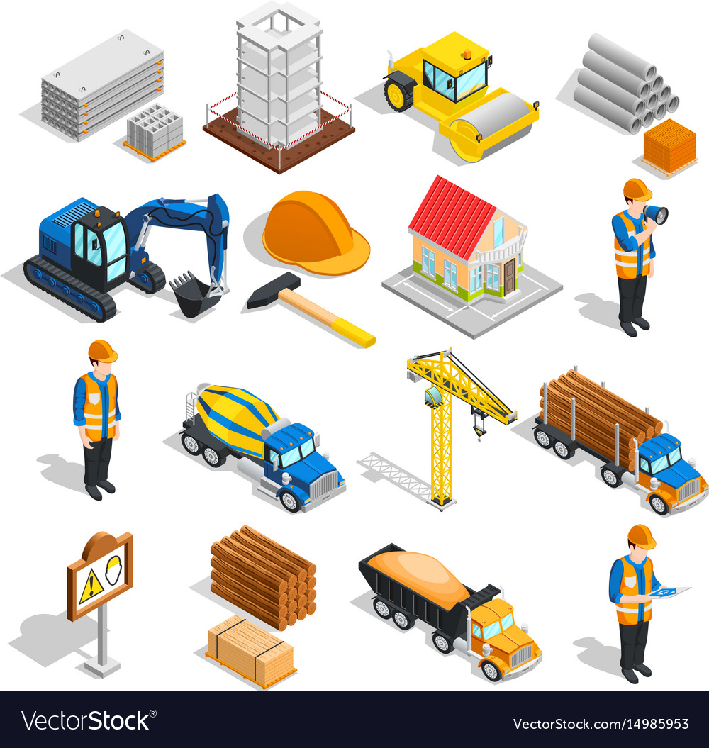 Construction isometric elements set Royalty Free Vector