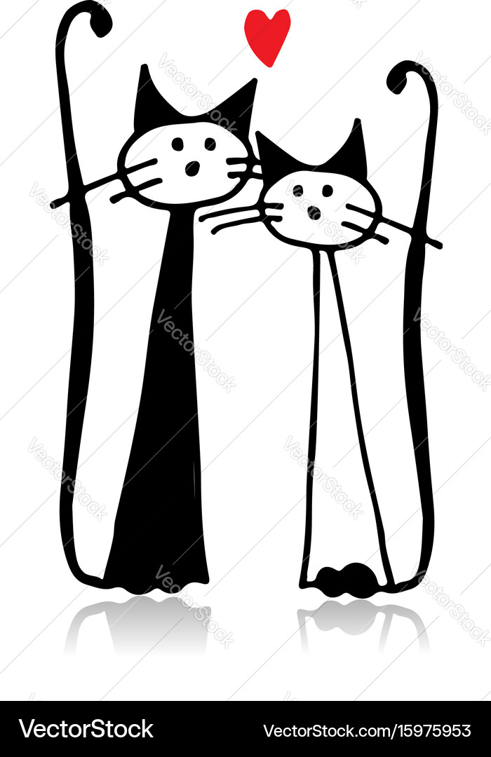 Couple cat sketch for your design Royalty Free Vector Image